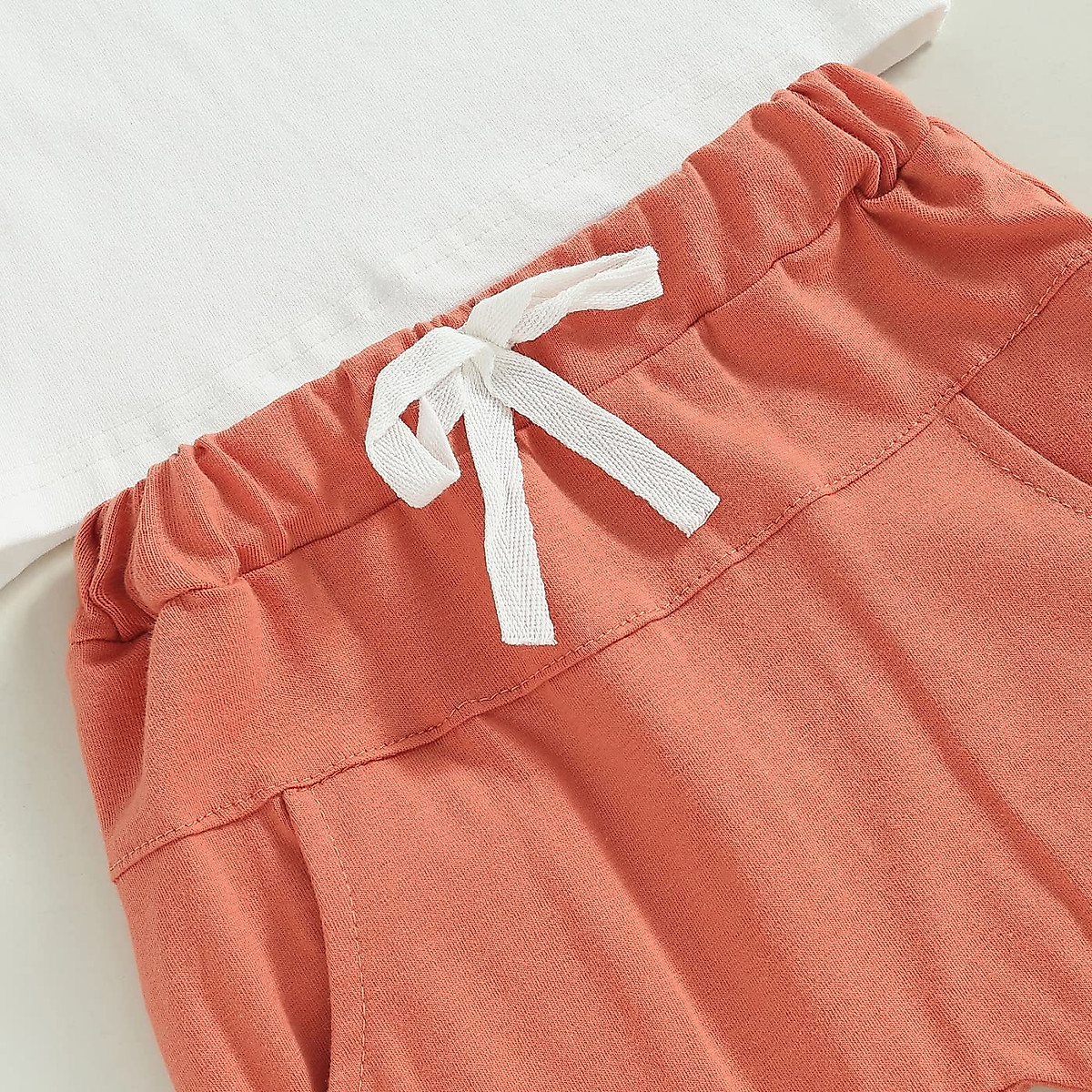 Fsadfeas Baby Boy Valentines Day Outfit Short Sleeve Lover Boy Print T-Shirt Solid Color Jogger Pants Set 2Pcs Summer Clothes (Loved White+Orange,0-6 Months)