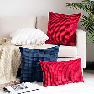 TEAGAN Cozy Throw Pillow Covers, 2PCS Soft Corduroy Corn Solid Pillow Cases, Decorative Cushion Covers for Home Bedroom, Living Room, Home Garden Couch Bed Sofa Chair, Deep Red, 16X16 in