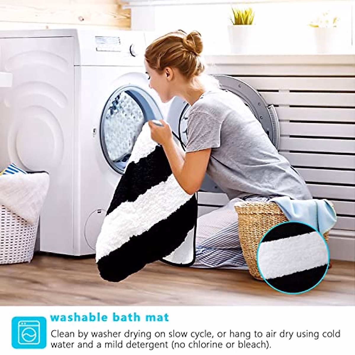 WEIDUOYI Microfiber Bathroom Rugs, Non-Slip Shaggy Soft Bath Rug, Thick Plush Bathroom Mat, Ultra Absorbent and Machine Washable Dry Bath Mats for Bathroom, (16" x 24", Black)