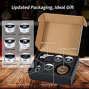 Fkamz Whiskey Smoker Kit with Torch, Cocktail Smoker Kit Gifts for Men, Bourbon Smoker Kit with 6 Flavors Wood Chips Old Fashioned Drink Smoker Infuser Kit - Gift for Whiskey Lovers, Dad, Husband, Men (Butane Not Included)