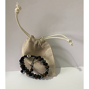 Triple Protection Bracelet, Genuine Tigers Eye Black Obsidian and Hematite 8mm Beads Bracelet for Men Women, Crystal Jewelry Stone Bracelets Bring Luck and Prosperity and Happiness