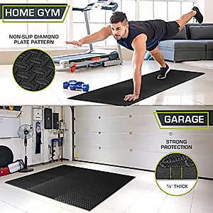 ProsourceFit Exercise Puzzle Mat ½ inch, 24 SQ FT, 6 Tiles, EVA Foam Interlocking Tiles Protective and Cushion Flooring for Gym Equipment, Exercise and Play Area, Black