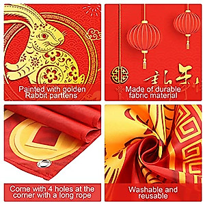 2023 Chinese New Year Banner Photography Backdrop Chinese Spring Festival Door Banner Red New Year Photo Booth Background for Chinese Holiday Party Celebration Decoration, 6 x 3 Feet