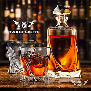 Valentines Day Gift For Him, TF TakeFlight Elegant Crystal Whiskey Decanter Set, Ultimate Gift for Men, Dad, Boyfriend, Legend Inspired Whisky Scotch Glassware, Classic Design, Twist