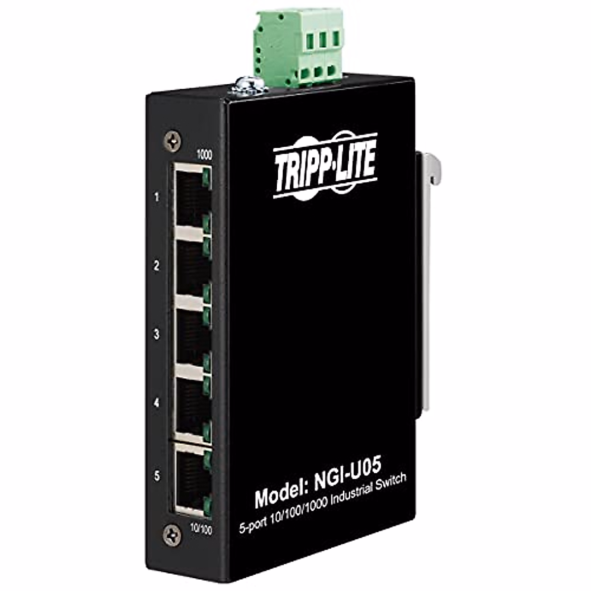 Tripp Lite Industrial 5 Port Ethernet Network Switch 10/100/1000 Mbps -40° to 167°F Temperature Range Unmanaged Splitter TAA Compliant DIN/Wall Mount (NGI-U05)