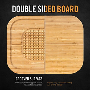 Bamboo Wood Cutting Board - Reversible Sides for Cutting and Carving, Raised Ridges to Hold Meat in Place and Deep Grooves to Trap Juices. Great for Holiday, Thanksgiving and Christmas Dinner