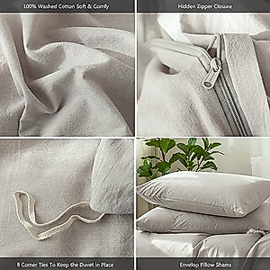 MooMee Bedding Duvet Cover Set 100% Washed Cotton Linen Like Textured Breathable Durable Soft Comfy (New Natural Linen, Queen)