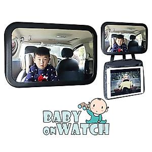 Baby Mirror for Car with Ipad Holder - XL Infant Car Mirror for Baby Rear Facing - 360° Wide Angle, Clear View, Shatterproof & Crash Tested Safety Baby Car Mirror for Back Seat with Car Tablet Holder