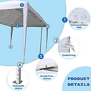 Quictent 10x20 ft Ez Pop up Canopy Tent Instant Shelter Party Tent Outdoor Event Gazebo Waterproof with 6 Sand Bags (White)