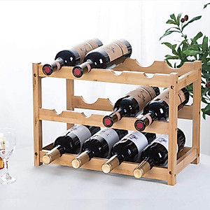 Riipoo Wine Racks Countertop, Wine Rack 12 Bottle, Wine Storage Holder for Kitchen, Pantry, Cabinet, Bar, 3 Tier