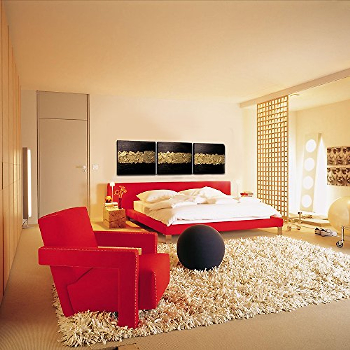 sechars Elegance Canvas Wall Art Modern Handmade Oil Painting Black and Gold Abstract Artwork Wood Inside Framed Home Living Room Decoration Wall Hanging Art Set of 3