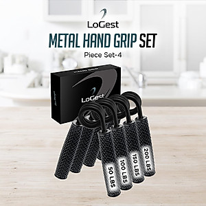 Logest Metal Hand Grip Set, 100LB-200LB 3 Pack 50LB-200LB 4 Pack No Slip Heavy-Duty Grip Strengthener with Gift Box, Great Wrist & Forearm Hand Exerciser, Home Gym (Silver - 50+100+150+200LB 4 Pack)