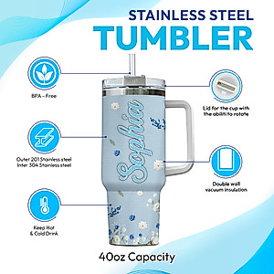 Hyturtle Personalized Floral Peacock 2D Print Tumbler - Peacock Gifts For Women - Animal Present For Peafowls Lover Her - Mothers Day Present For Mom - Custom Travel Coffee Cup 40 oz With Lid Straw