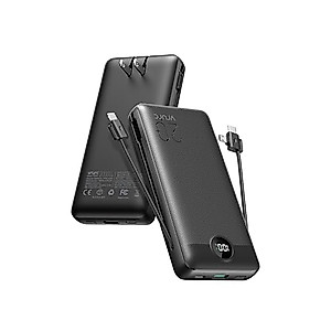 VRURC Portable Charger 20000mAh, Fast Charging Power Bank USB C,4 Output 2 Input Charging Bank Equipped with LED Display,Built-in Wall Plug and Cables,Cell Phone Replacement Battery,Black