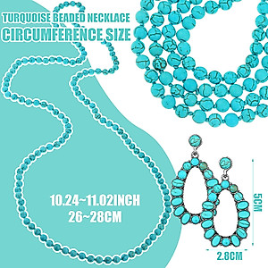 Bonuci Women Necklace Set Long Turquoise Beads Endless Vintage Jewelry Simulated Collar Western Necklace Cute Turquoise Jewelry Earring Accessories (Exquisite)