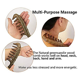 Sitronugras Wood Large Wide Tooth Hair Comb For Thick Curly Hair Head Scalp Massage No Static Green Sandalwood Hair Pick Wooden Comb for Men and Women with free storage pouch