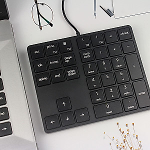 Merdia Numeric Keypads Wired Numpad 34 Keys External Mini Slim Keyboard Magic Force for Financial Cashier Securities-Black| Laptop Accessories | Num Pad | Number keypad for Laptop | Work Keyboard