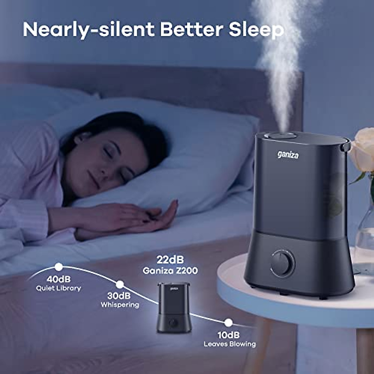 Humidifiers for Bedroom Large Room, 4L Cool Mist Humidifiers for Home, GANIZA 50H Air Vaporizer Humidifier, Ultrasonic Quiet Humidifiers for Kids, Baby, Plants, Filterless Humidifier Easy to Clean