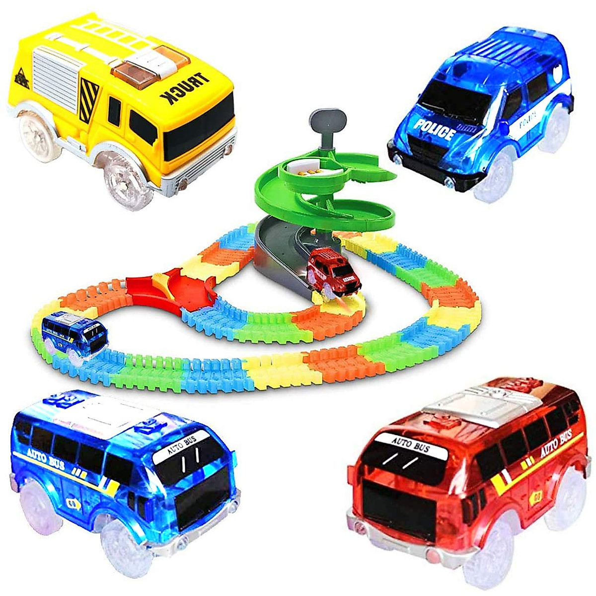 Track Cars Compatible with Magic Tracks and Neo Tracks Light Up Racing Track Accessories with 5 Flashing LED Lights Glow in The Dark Best toys for Boys and Girls ( 3 Pack )