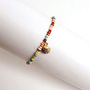 Boho Beaded Anklet Bracelet Gold Shell Anklet Chain Colorful Beaded Foot Jewelry Anklet for Women