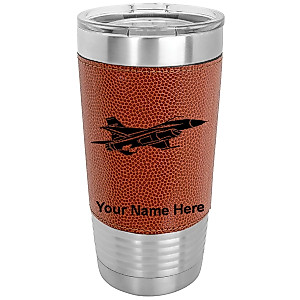 LaserGram 20oz Vacuum Insulated Tumbler Mug, Fighter Jet 1, Personalized Engraving Included (Faux Leather, Basketball Style)