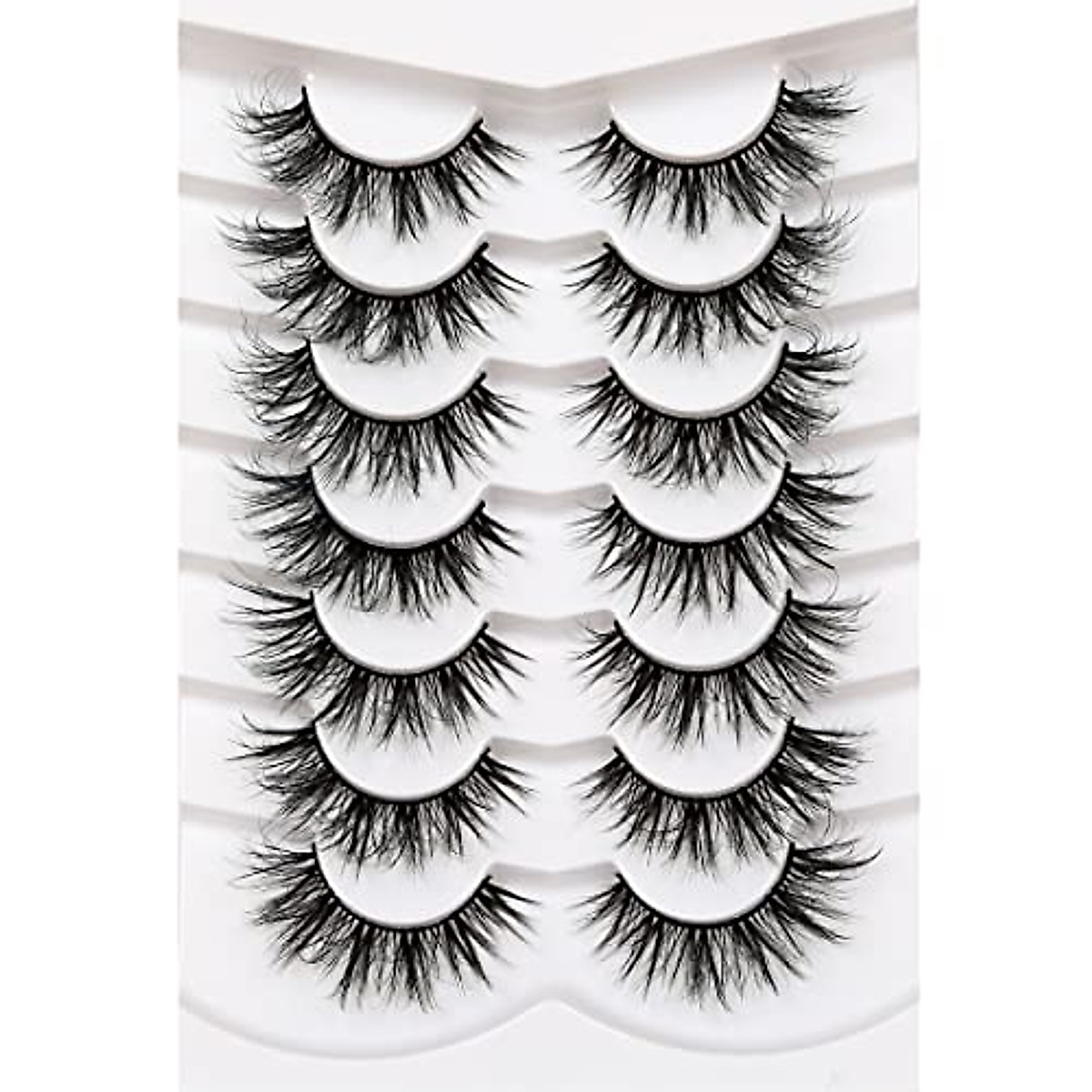 Pooplunch False Eyelashes Wispy Mink Lashes Cat Eye Look 8D Volume Fluffy Natural Fake Eyelash Faux Mink Lashes 7 Pairs Pack