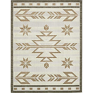 Unique Loom Modern Collection Geometric, High-Low Pile, Vintage, Arrows, Indoor and Outdoor Area Rug, 9 ft x 12 ft, Light Brown/Beige