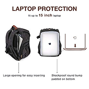 BAGSMART Camera Backpack, DSLR SLR Waterproof Camera Bag Backpack, Anti-Theft Photography Backpack with 15 Inch Laptop Compartment, Tripod Holder & Rain Cover, Black