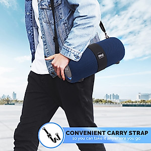 PyleUsa Wireless Portable Bluetooth Boombox Speaker - 2Ch Waterproof Rechargeable Fabric Stereo Speaker w/Google Assistant/Siri Voice Control, TWS Function, USB FM Radio, RGB Lights -PSBWP9BL (Blue)