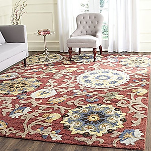 SAFAVIEH Blossom Collection 10' x 14' Red / Multi BLM401C Handmade Premium Wool Area Rug