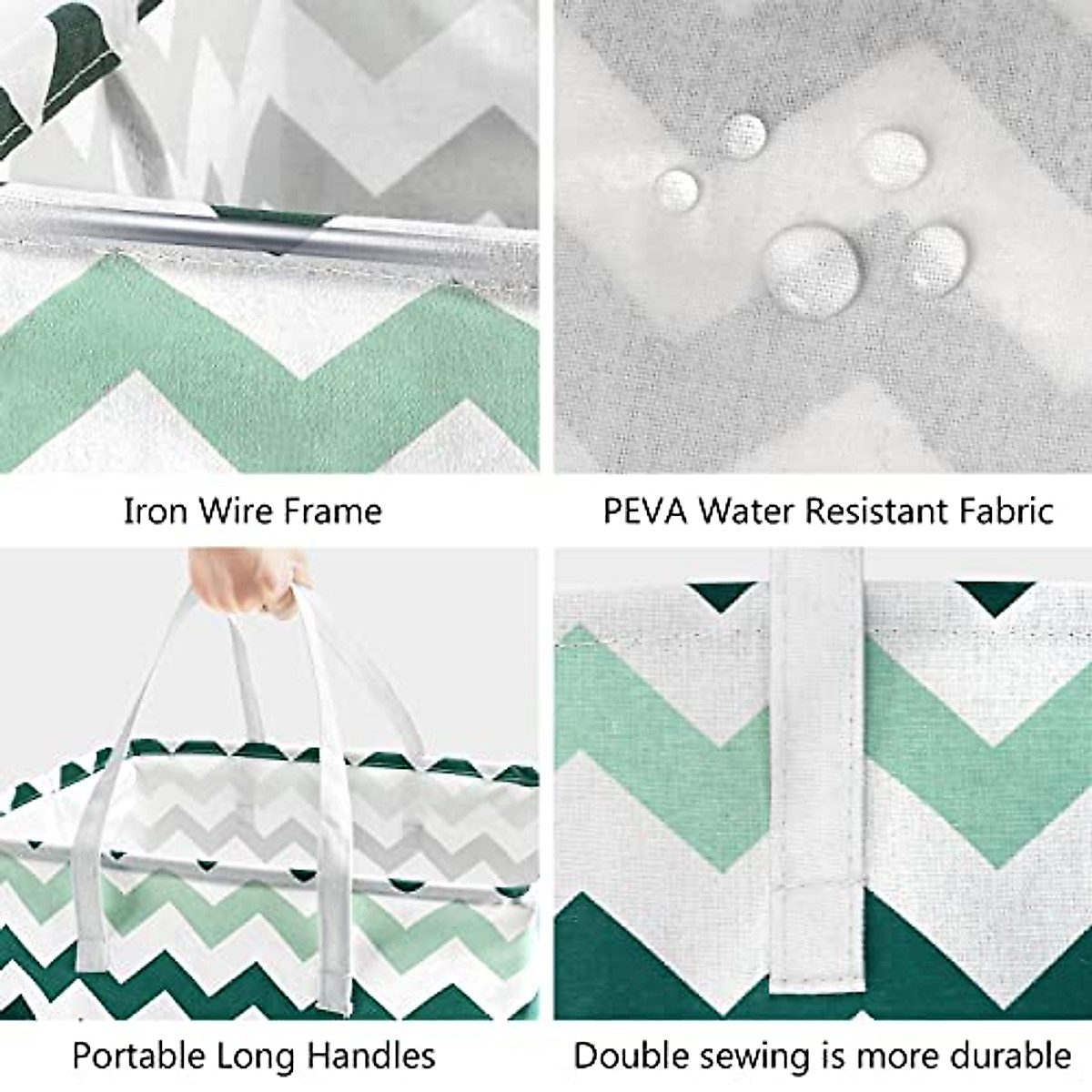 Nancyber 2 Pack Collapsible Laundry Basket, 75L Large Waterproof Laundry Hamper with Handles, Clothes Hampers for Laundry, Dorm, Toys Storage, Foldable Laundry Room Organization (Green Wavy)