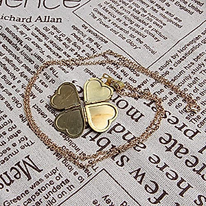 Acxico 1Pcs Gostear Cute Four leaf Clover Love Heart Pendant Photo Locket Necklace That Holds 4 Pictures for Women, Gold