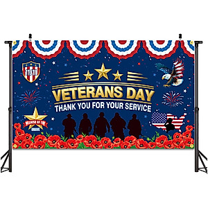 JKQ Veterans Day Thank You for Your Service Backdrop Banner 73 x 43 Inch Thank You Veterans Banner America Patriotic Party Decorations Honoring All Who Served Indoor Outdoor Photo Booth Props