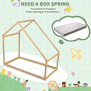 Merax Twin Bed Frames with Roof for Kids Girls Boys, Montessori Wooden House Shaped, Sturdy Framework, Easy Assembly, No Noise