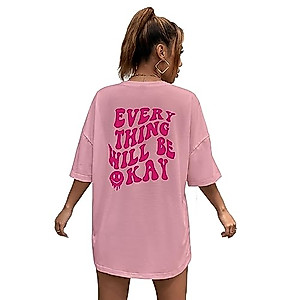 SOLY HUX Women's Oversized T Shirts Graphic Tees Letter Print Casual Summer Tops Dusty Pink S