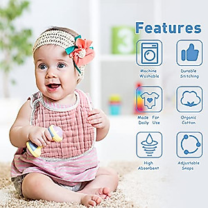 Yahenda 24 Pcs Snap Muslin Baby Drool Bibs Teething Bibs Cloths Adjustable Scarf Bibs 8 Layer Absorbent Cotton Bibs for Newborn Infants Toddlers Boys Girls