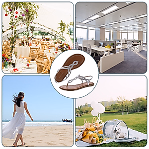 CentroPoint Women's Braided T-strap Thong Slip On Flat Sandals With Elastic Brand Roman Gladiator Fashion Flip Flop Shoes(Silver PU, Numeric_8)