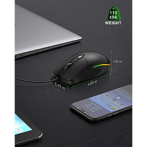 KKUOD Wired Mouse with Ergonomic Design Reduces Hand Fatigue Muscle Strain, Silent USB Computer Mouse, 1600 DPI Office and Home Mice (Black, Wired)