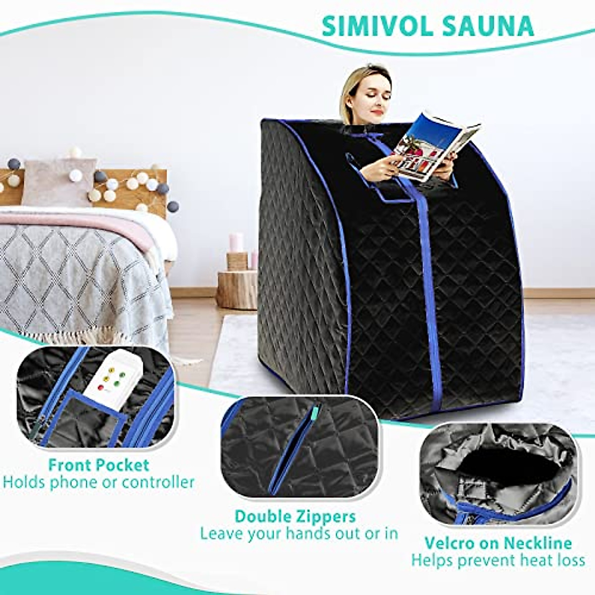 Simivol Infrared Sauna for Home, Portable Home Sauna Personal Sauna Tent, Infrared Home Spa One Person Sauna with Heating Foot Pad and Portable Chair(Black)