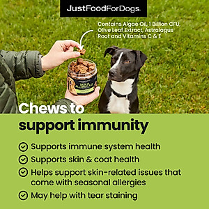 JustFoodForDogs Skin & Allergy Care Soft Chews Supplement for Dogs, Seasonal Allergies, Itchy Skin, Inflammation, Immune Support - 45 Count