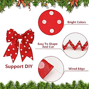 Anwyll Wired Edge Christmas Ribbon - 2-1/2 Inch x 22 Yard Red and White Polka Dot Wire Ribbon for Wreath, Tree, Gift Wrapping and Holiday Decoration
