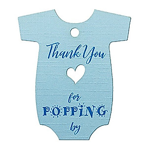 Summer-Ray 50pcs Blue Baby Onesie Baby Shower Favor Thank You Tags Thank You for Popping by