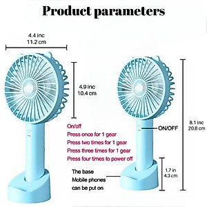 Mini handheld portable fan, 3 speeds, handheld fan, small portable fan, battery fan, usb fan portable rechargeable, lash fan, travel fan, phone fan, face fan(blue)