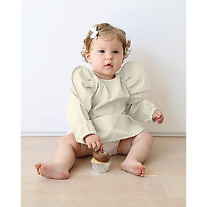 WILLOW + SIM Long Sleeve Baby Bib - Mess-Proof Feeding Bib for Babies 6-24 Months - Antique White