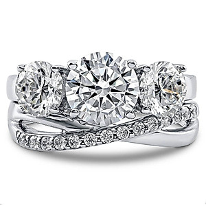 BERRICLE Sterling Silver 3-Stone Wedding Engagement Rings Round Cubic Zirconia CZ Criss Cross Ring Set for Women, Rhodium Plated Size 8