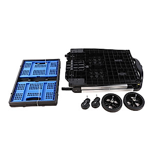 2-Tier Folding Shopping Cart with Wheels, Collapsible Utility Cart Multi Use Functional, 2 in 1 Hand Truck for Grocery/Luggage/Moving