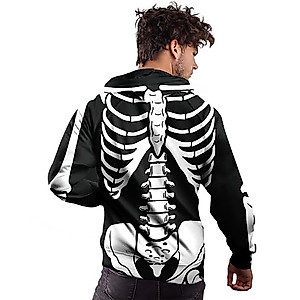 uideazone Men's Halloween Costume Skeleton Skull 3D Graphic Printing Zip up Hooded Sweatshirt Jacket Coat for Winter Casual Party