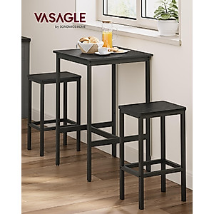 VASAGLE Bar Table and Chairs Set, Square Bar Table with 2 Bar Stools, Dining Pub Bar Table Set for 2, Space Saving for Kitchen Breakfast, Living Room, Party Room, Ebony Black and Ink Black