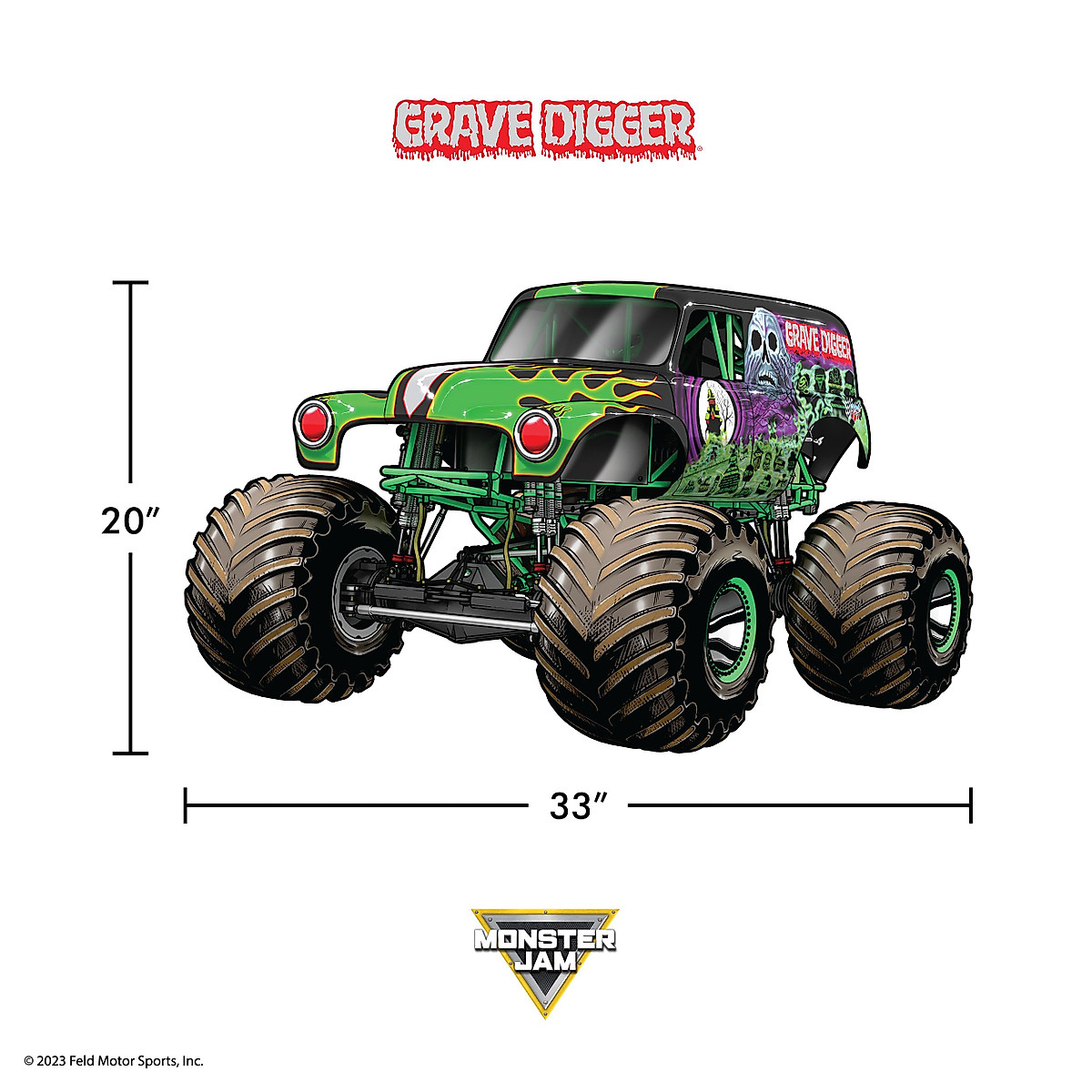 Wall Palz Monster Jam Grave Digger Wall Decal - Monster Jam Wall Stickers with 3D Augmented Reality Interaction - 28" Monster Jam Grave Digger Monster Truck Wall Decorations