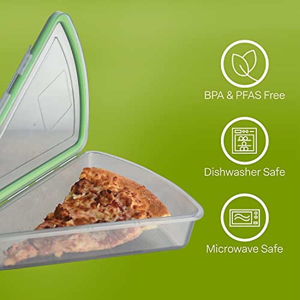 MyGo Container Pizza Slice To-Go Compartment Container, 9-1/4" X 8-1/4" X 2-1/2", Reusable, Microwave Safe, NSF Certified, Smoke/Green